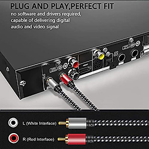 AUX RCA Y Cable 20FT, 3.5mm to 2-Male RCA Adapter Stereo Splitter Cable 1/8" Right Angle TRS to RCA Straight Plug Audio Auxiliary Cord for Smartphone, Speakers, Tablet, HDTV, MP3 Player