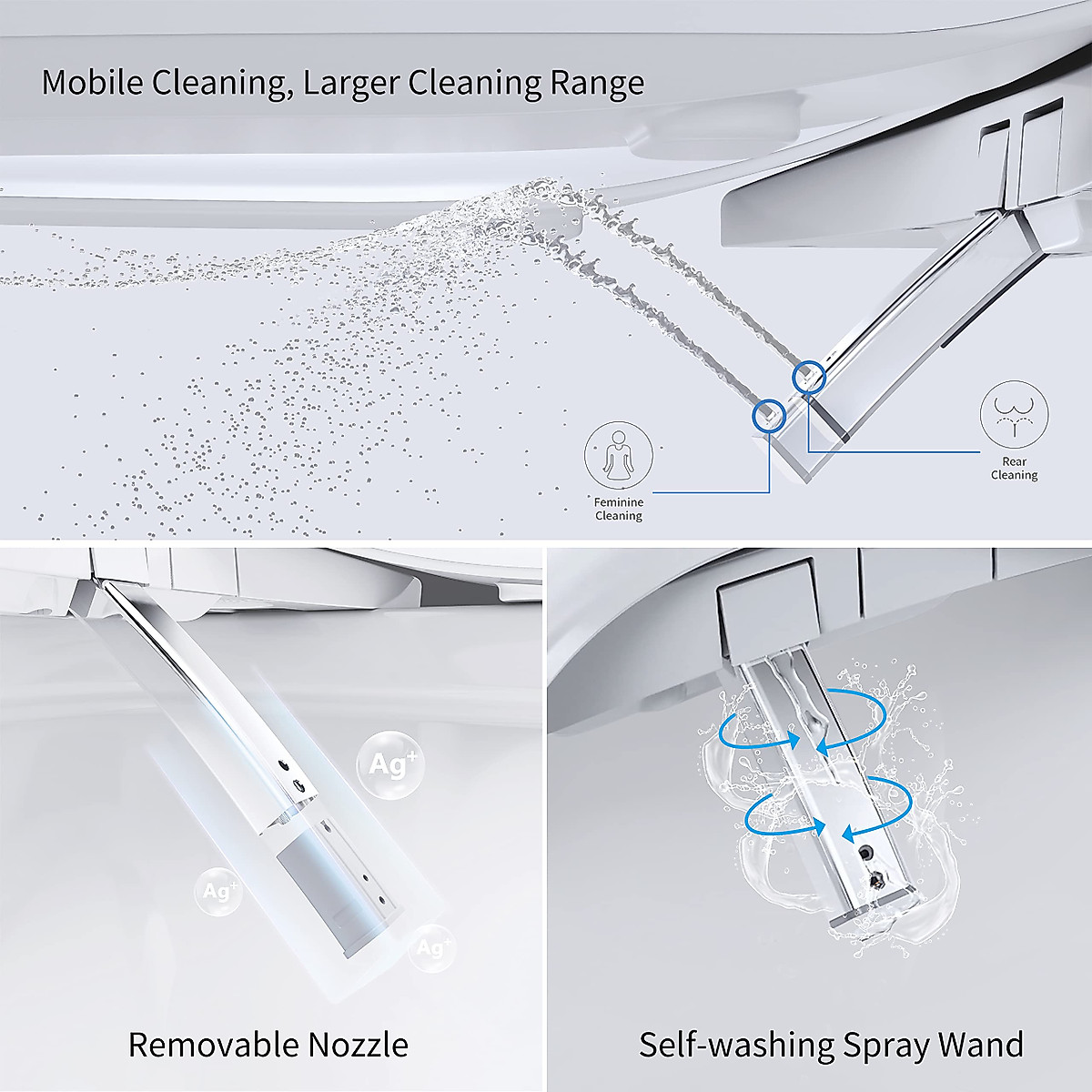 R&T Elongated Smart Bidet Seat with Air Dryer Warm Water Heated Toilet Seat Remote Control | Stainless Steel Spray Nozzle | White Nightlight | Deodorizer (V3200)