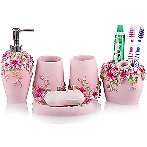 LUANT Vintage Pink Bathroom Accessories, 5Piece Bathroom Accessories Set, Bathroom Set Features, Soap Dispenser, Toothbrush Holder, Tumbler & Soap Dish - Bath Gift Set