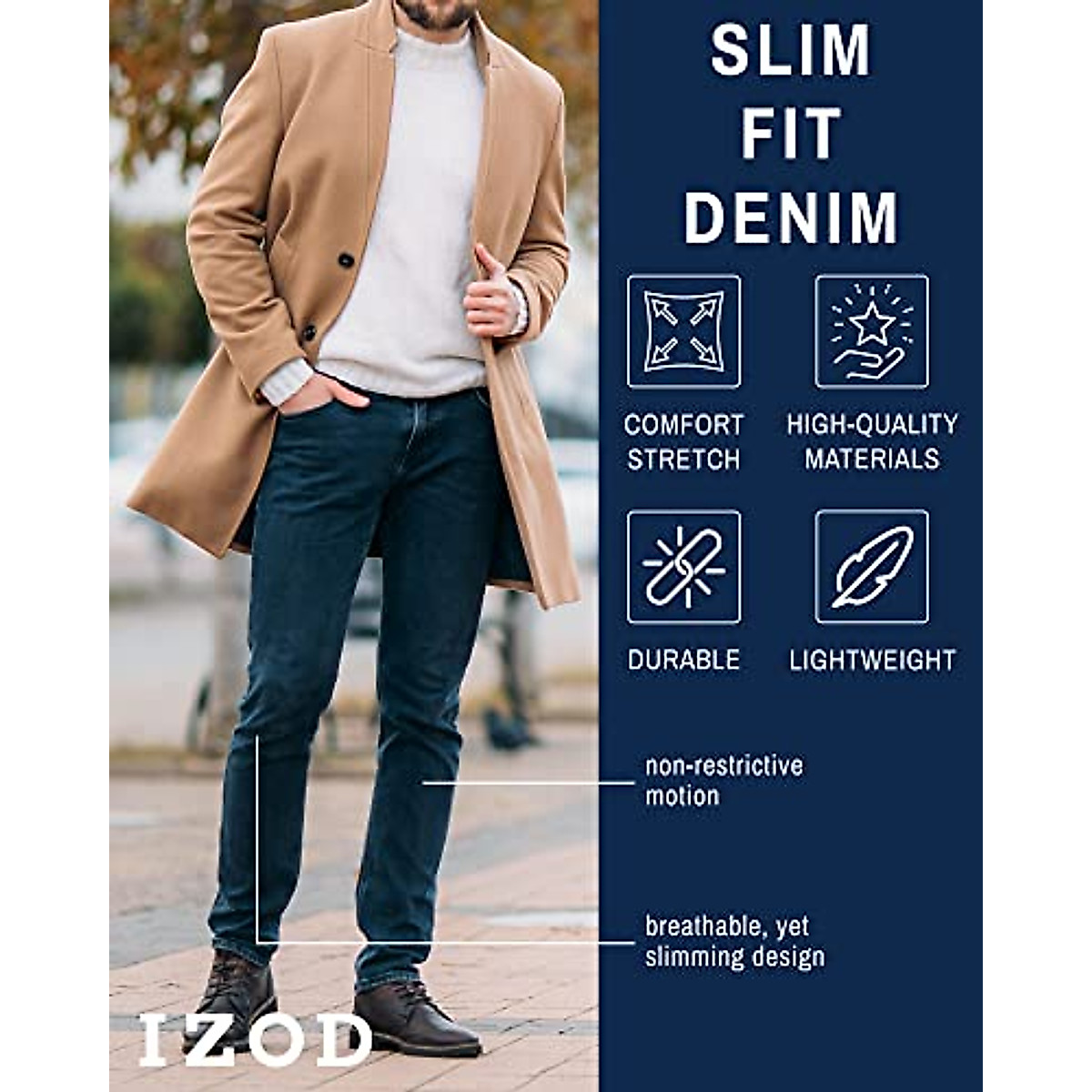 IZOD Men's Slim Fit Jeans - Breathable Cotton Non-Restrictive Comfort Durable Stretch Jeans - Stylish Denim Jeans for Men, Size 32W x 30L, Dark Harlow