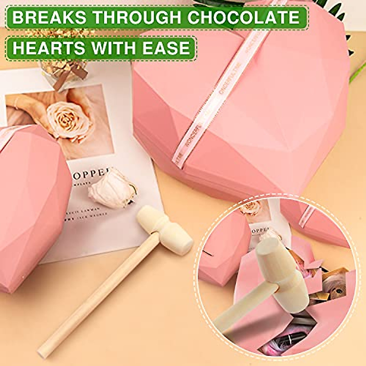 Wooden Hammers for Breakable Heart Hammer x75, Small Wooden Mallet, Mini Wooden Hammer for Chocolate Heart Mold, Kids Hammer Wood For Chocolate Breakable Bear Mold, Martillos de Madera Para Chocolate