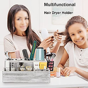 TRSPCWR Hair Tool Organizer, Wooden Hair Dryer Holder and Bathroom Countertop Blow Dryer Holder, Vanity Caddy Storage Stand for Accessories, Makeup, Toiletries