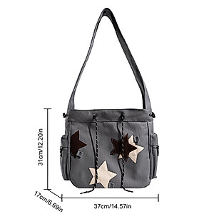 Cute Kawaii Messenger Bag Canvas Crossbody Bag Aesthetic Shoulder Bag for Women Men Flap Messenger Bag with Pockets