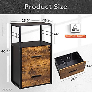 DEVAISE 2 Drawer Lateral File Cabinet with Lock, Filing Cabinet fits Letter/Legal/A4 Size, Large Printer Stand with Storage Shelves for Home Office, Rustic Brown