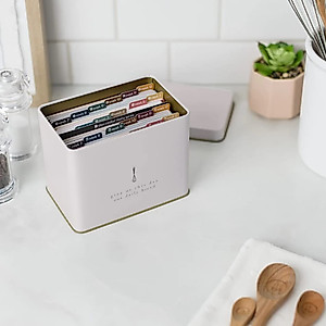 PPP Recipe Tin in Cream | Classic and Neutral | Includes 25 Blank Recipe Cards | Gold Metallic Interior | w/Whisk Design Printed | Made from Heavy Steel | Decorative Recipe Box Holder