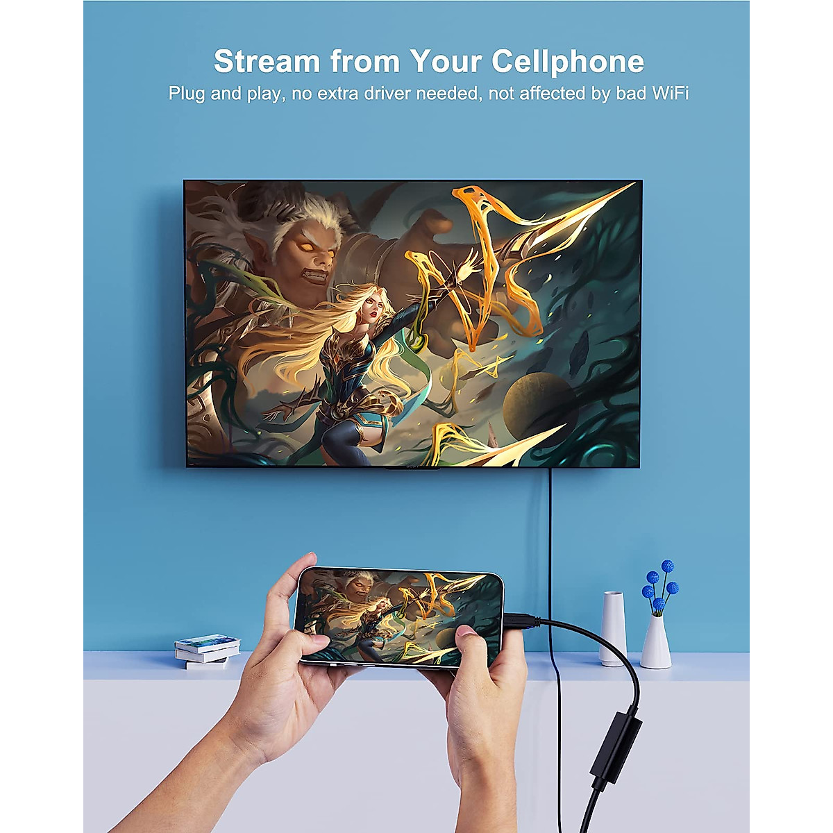 CableCreation USB C to HDMI Cable 16FT, USB Type C to HDMI Cable 4K, Compatible with iPhone 15/15 Plus/15 Pro/15 Pro Max, MacBook Pro 2020, iPad Pro 2020, Surface Go, XPS 13, Yoga 920, G7, Galaxy S23