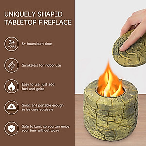 Tabletop Fire Pit- Unique Shaped Rock Tabletop Fireplace with Lid and Pat Alcohol Portable Table Top Fire Pit, Mini Personal Somkeless Fireplace Indoor/Outdoor Long Time Burning