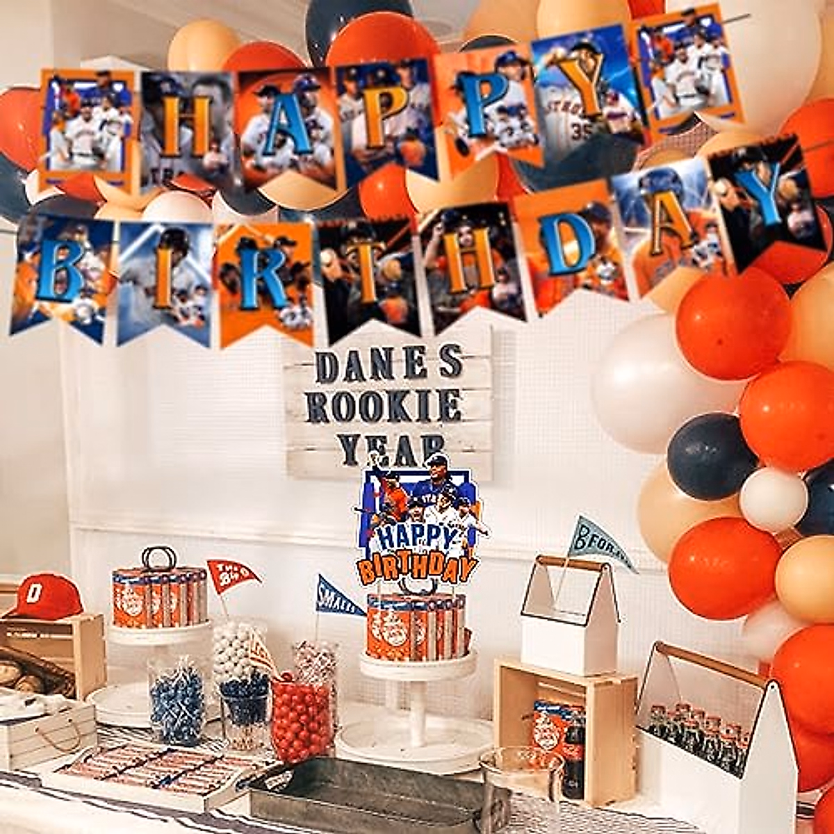 Astros Baseball Birthday Party Decorations ,Astros Baseball Birthday Party Favor with Banner, Ballons,Cake Topper, Cupcake Toppers for Boys Girls Fans Baseball Party Supplies
