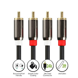 Magik 2-4 Plated 2-RCA to 2-RCA Male L/R Stereo Audio Coaxial Cable Cord Plug Patch (3.3 Ft/1 M 2 Pack)
