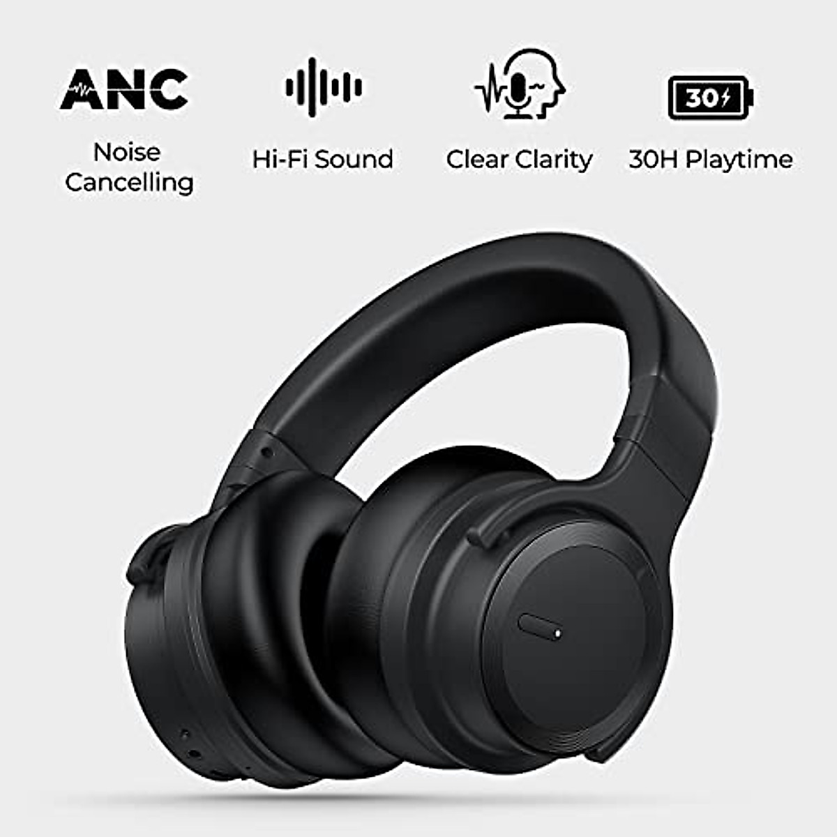 commalta E7 Active Noise Cancelling Headphones, Wireless Bluetooth Headphones with Rich Bass, Wireless Headphones with Built-in Mic, Clear Calls, Bluetooth 5.0, 30 Hours Playtime, Comfort Fit, Black