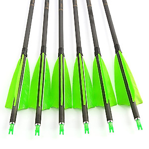 SHARROW 33 inch Carbon Arrow Hunting Arrows 400 Spine with 100 Grain Removable Tips for Archery Compound & Recurve & Traditional Bow Hunting Practice Shooting 6/12pcs (12pcs, Green)