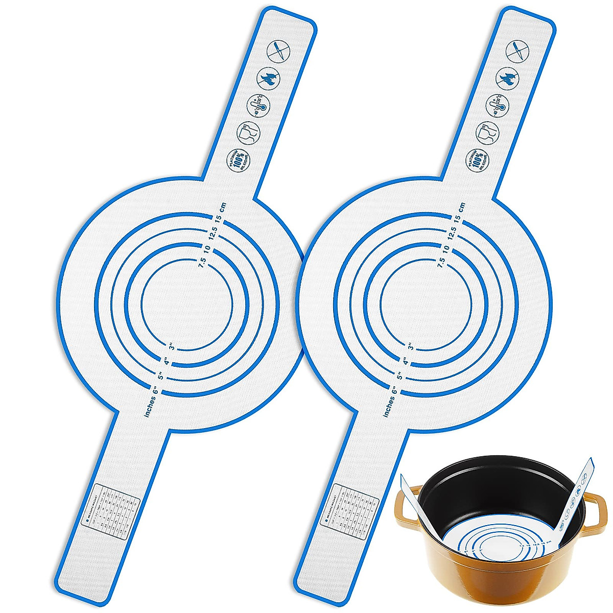 Patelai 2 Pieces Silicone Baking Mat for Dutch Oven Bread Non-stick Mat with Long Handle 8.3 Inch Reusable Silicone Baking Sheets Heat Resistant Bread Pad for Dough Pastry(Blue)