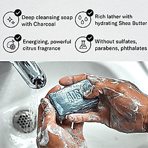 Art of Sport Men’s Bar Soap, Charcoal Activated Hand, Face and Body Soap, Citrus Fragrance, Made with Natural Botanicals, Moisturizing Tea Tree Soap, Made for Athletes, Compete Scent, 3.75 Ounce (Pack of 4)