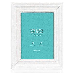 LaVie Home 5x7 Picture Frames (1 Pack, Distressed White) Rustic Photo Frame Set with High Definition Glass for Wall Mount & Table Top Display