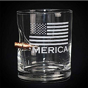 BenShot 'Merica Rocks Glass with Real .308 Bullet - 11oz | Made in the USA [Set of 4]