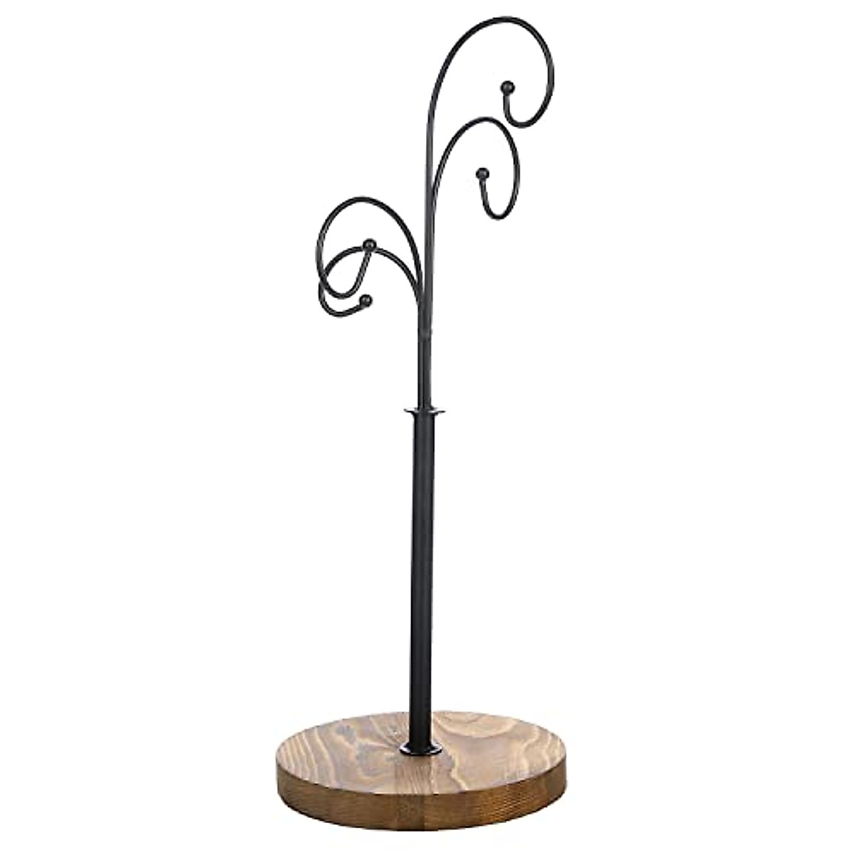 MyGift Black Metal Coffee Mug Holder for Counter, Mug Tree Stand with 4 Curved Hook Arms and Brown Wood Base