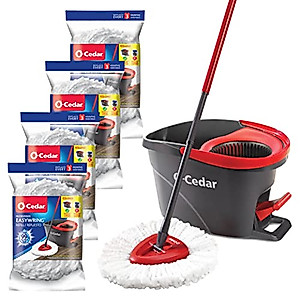 O-Cedar Easywring Microfiber Spin Mop & Bucket Floor Cleaning System with 4 Extra Refills,Red, Gray & PACS Hard Floor Cleaner, Crisp Citrus Scent 10ct | Made with Naturally-Derived Ingredients