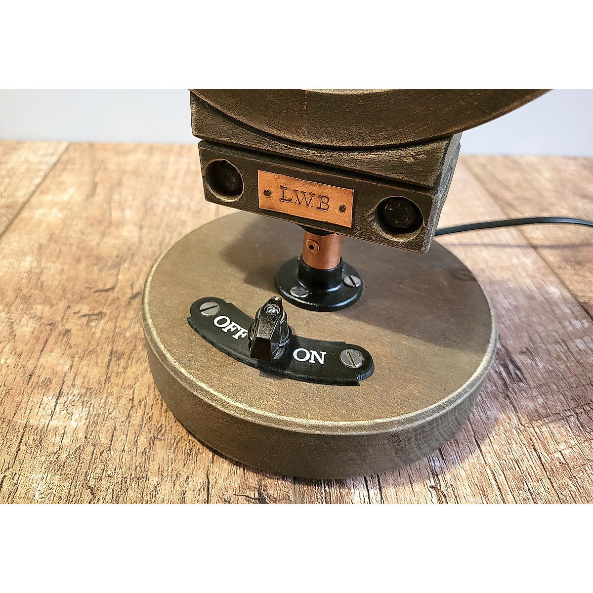 Wooden table lamp LWB, handmade steampunk author's design solid wood brass aged wood vintage rustic