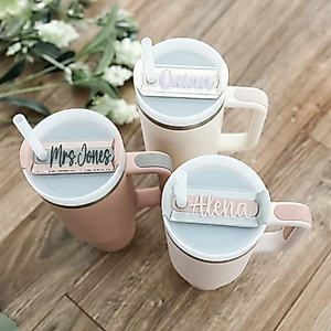 Imaginate Personalized Tumbler Name Plate Compatible with Stanley - Customizable Engraved Acrylic Name Tag Cup Accessory - Fits 14, 20, 30 or 40 Ounce Quencher H2.0 FlowState Lid