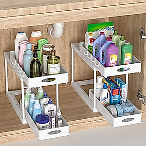 Avaspot Double Sliding Cabinet Organizer Drawer, Under Sink Organizers and Storage 2 Tier Easy Access Slide Out Cabinet Organizer, Bathroom Organizer Under Sink Cabinet Kitchen Organizers and Storage