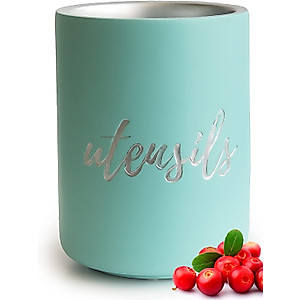 White Utensil Holder with Built-In Ceramic Spoon Rest - 2 PC Luxe White & Gold Utensil Holder for Countertop Includes Large Utensil Holder & White and Gold Spoon Rest - Utensils Not Included