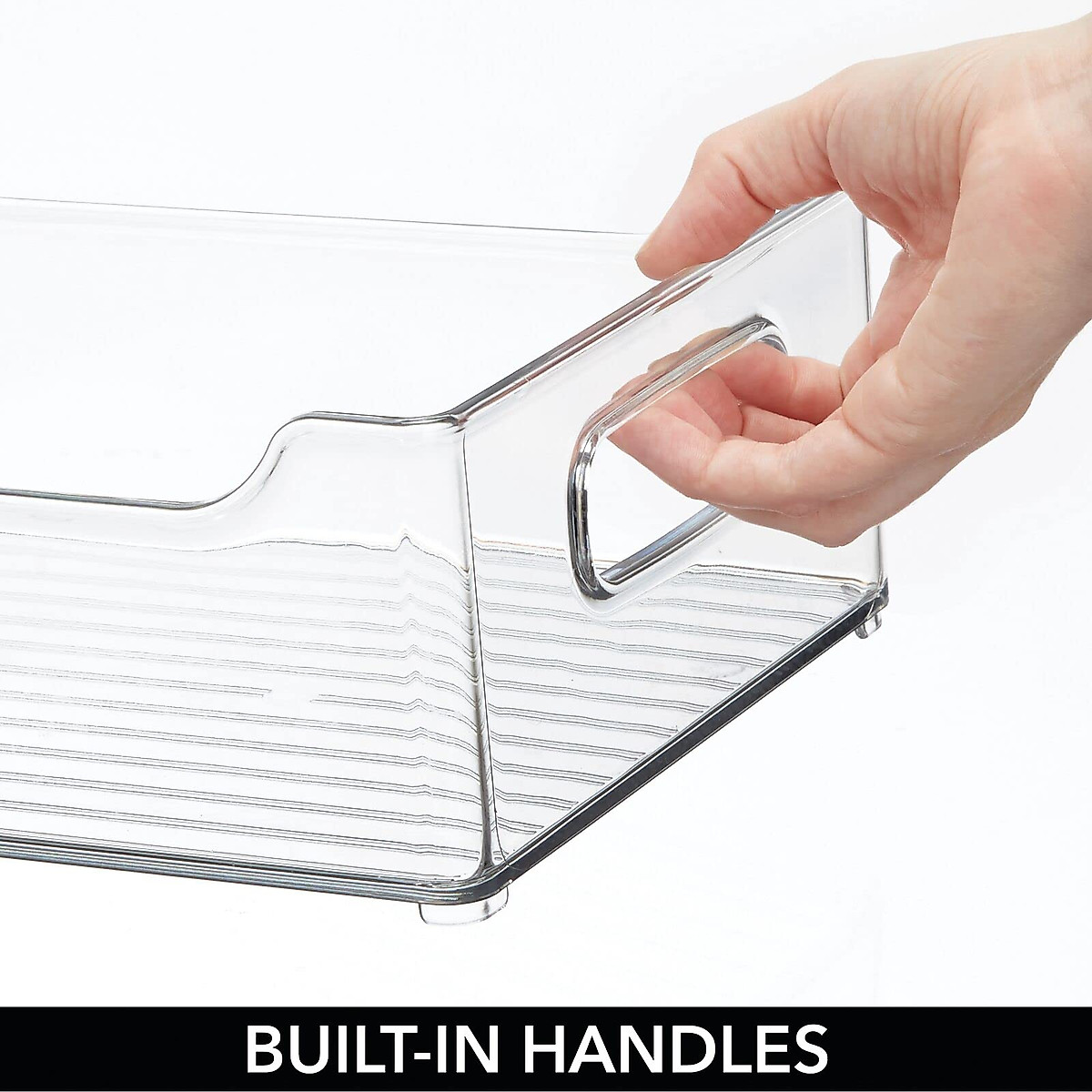 mDesign Wide Plastic Nursery Storage Container Bins with Handles for Organization in Cabinet, Closet or Cubby Shelves - Organizer for Baby Food, Bibs, Formula, and Burp Cloths - 4 Pack - Clear