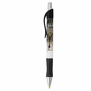 Wolf Face Pen - Black or Blue Writing Ink - Wildlife Animal Nature Design - Stationery Gift - Office Business School Supplies (BLACK INK)