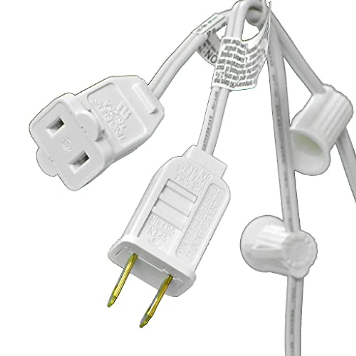 EST. LEE DISPLAY L D 1902 Outdoor Patio String Light Cords with Male & Female Plugs Green & White Wire 12in Spacing Sockets, 25FT Length (White, C7 - E12)