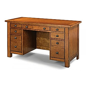 Pemberly Row Contemporary Aged Maple Double Pedestal Executive Desk with Drawers for Office