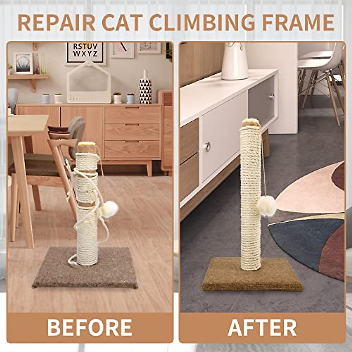 Cat Sisal Rope 164-Feet 4mm for Scratcher Repair and Replace Scratching Post, DIY Hemp Twine Rope for Cat Tree Tower Carpet Mat Kicker House, Pet Toy, and Crafts Gardening Home Decorating