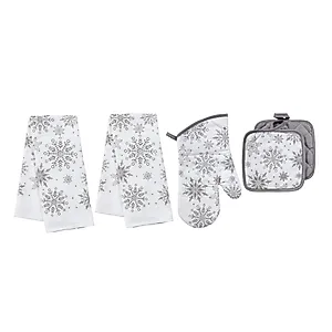 ST Snowflake Holiday Kitchen Towel, Pot Holder & Oven Mitt Set
