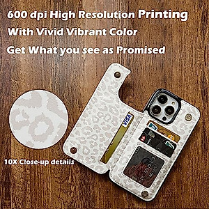 uCOLOR Compatible with iPhone 14 Pro Max 6.7" Wallet Case with Card Holder Folio Flip PU Leather Kickstand Card Slots Case Double Magnetic Clasp and RFID Blocking Cover 6.7 Inch (Beige Leopard)