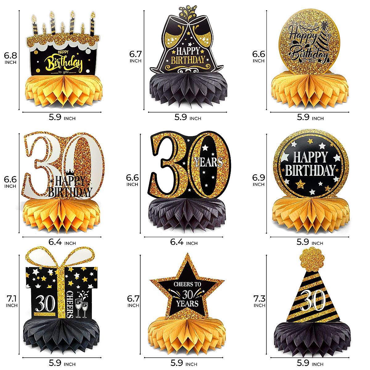 30th Birthday Honeycomb Centerpiece Decoration for Boys Girls Table Sign Decoration for Party Favors [9 Pieces]