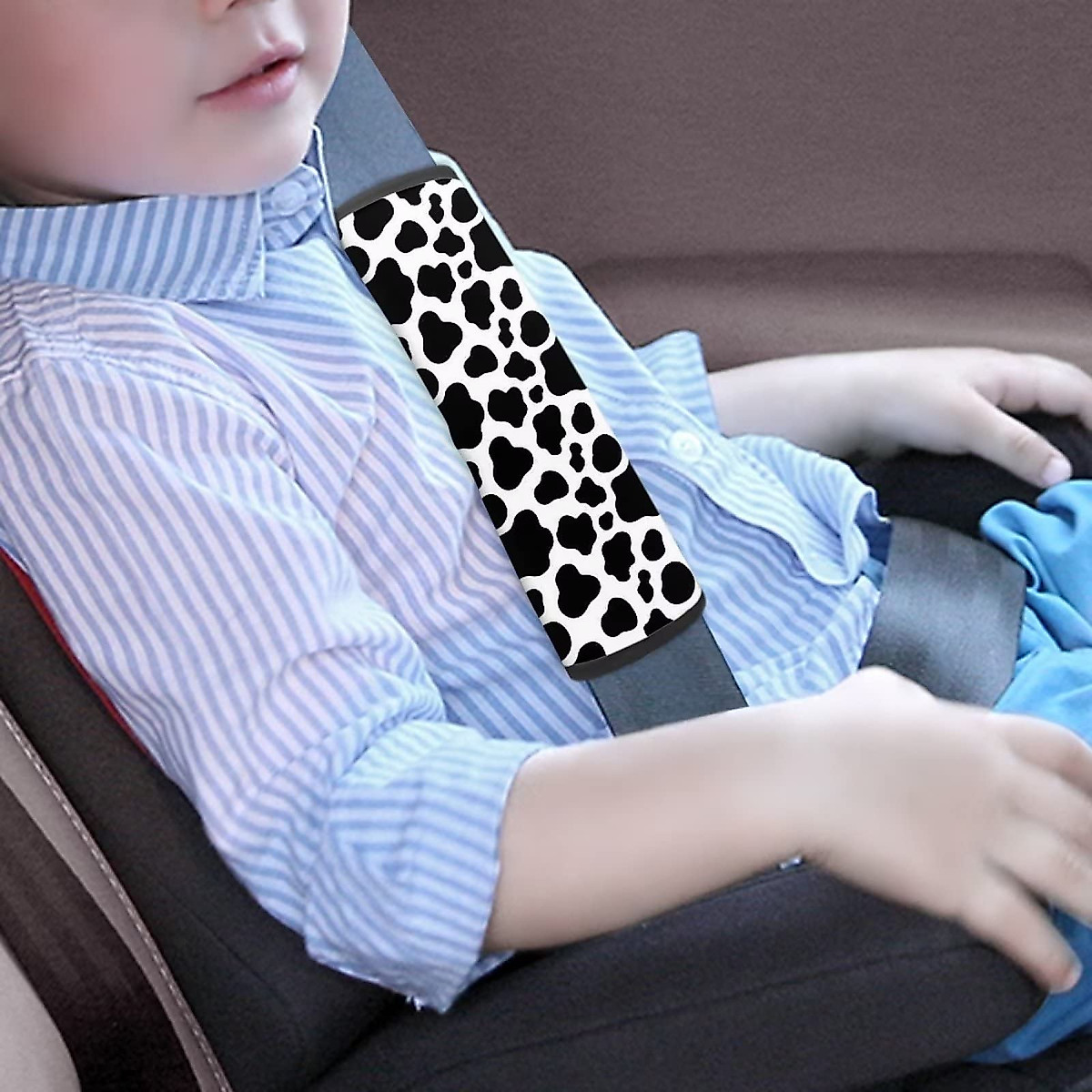 Jeiento 4 Pieces Kids Car Seat Belt Cover Safety Belt Cushion Car Seat Belt Pad Car Seat Shoulder Protector Pillow Belt Cover Pad for Baby Boys Girls Children,Black and White Cow Print