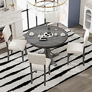 AosBet Dark Grey 5-Piece Retro Round Dining Table Set with Curved Trestle Style Table Legs & 4 Upholstered Chairs - Perfect for Dining Rooms