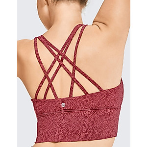 CRZ YOGA Women's Strappy Longline Sports Bras - Wirefree Padded Medium Impact Workout Crop Tank Top Impression Red Medium