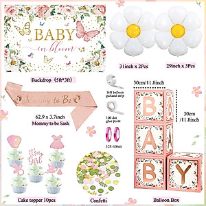 Daidle Baby in Bloom Shower Decorations, Girl Baby Shower Decorations Set with Cake Topper & Backdrop & Mom to Be Sash & Baby Box & Balloon Arch Kit, Floral Party Decorations, Pink Theme Decor