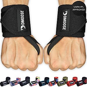 DMoose Wrist Straps for Weightlifting 12 and 18 Inches Thumb Loops with Wrist Support for Workouts Powerlifting Wrist Straps for Weight Lifting Men and Women Black II