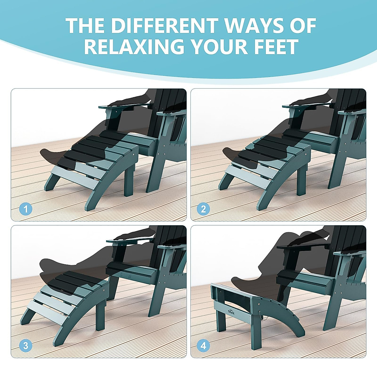 Cecarol Folding Adirondack Ottoman for Adirondack Chair, Folding Easily Adirondack Footstool Without Assembly, Ottoman for Outdoor Porch, Yard, Garden, White-ACO01