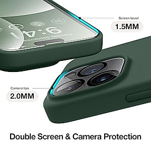 GONEZ for iPhone 14 Pro Max Case Silicone, with 2X Screen Protector + 2X Camera Lens Protector, Full Body Protective Cover, Liquid Silicone Shockproof iPhone 14 ProMax Case 6.7", Dark Green