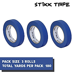 3pk 1" x 60yd STIKK Blue Painters Tape 14 Day Clean Release Trim Edge Finishing Tape (.94 in 24MM) (3 Pack)