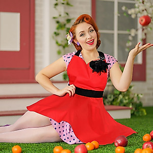 Violet Mist Lovely Sweetheart Retro Kitchen Aprons Women Girl Red Ladies Cute Apron Vintage Apron Christmas Apron 1950s French Maid Cotton Cooking Apron Adjustable Waist Mom Party Gift