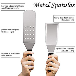 HaSteeL Metal Spatula Set of 5, Stainless Steel Grill Spatula & Griddle Scraper - Multipurpose Griddle Accessories for BBQ Hibachi Teppanyaki Flat Top Cooking, Riveted Handle & Dishwasher Safe