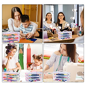 Anstore Storage Bins with Lids, 2 x 3 Tier Stackable Clear Plastic Storage Bins, Storage Container with Handle for Home, Office Supplies and Craft organization and Storage(Pink&Grey)