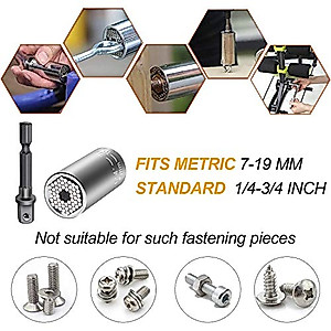 Fruholt Multi-function 7mm-19mm Ratchet Universal Sockets Metric Wrench Power Drill Adapter Set and 105 Degree Right Angle Extension Power Screwdriver Drill Attachment 1/4" Drive 6mm Hex Magnetic Bit