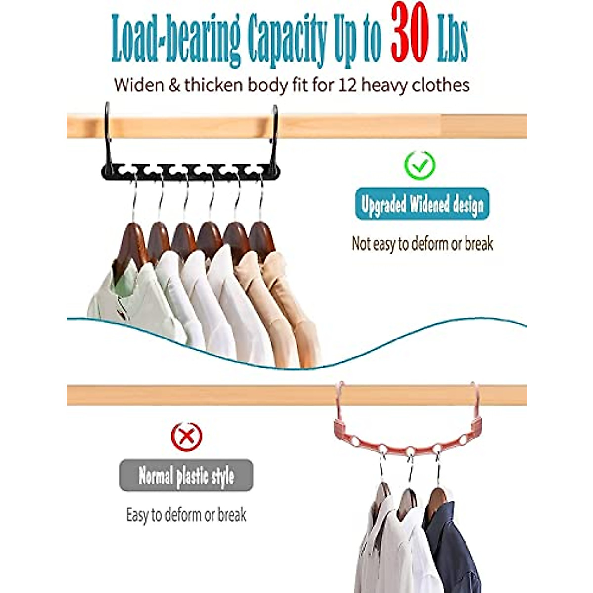 Smartor Space Saving Hangers - 6 Pack, Dorm Room Essentials Magic Hangers Saving 80% Space, Closet Organizers and Storage, Space Saver Hangers Closet Organizers Multifunctional Hangers - Black