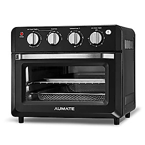 AUMATE Kitchencore Air Fryer Toaster Oven Combo, 19 QT 7 in 1 Large Capacity Convection Oven Countertop, Oilless Air Fryers Oven, Includes Baking Pan, Oven Rack, Fry Basket, Crumb Tray, 1550W, Black