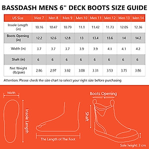 BASSDASH Men’s 6" Waterproof Deck Boots with Breathable Lining Anti-slip Neoprene Rubber Ankle Rain Boots for Fishing Boating