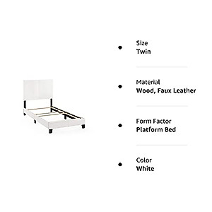 Furinno FB19821TWH Pessac PU Leather Upholstered Platform, Twin, White