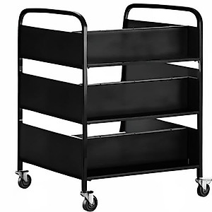 VEVOR Book Cart, Library Cart 6-Shelf, Rolling Library Book Cart Double Sided W-Shaped Sloped Shelves with 4-Inch Lockable Wheels, for Home Shelves Office and School Book Truck in Black